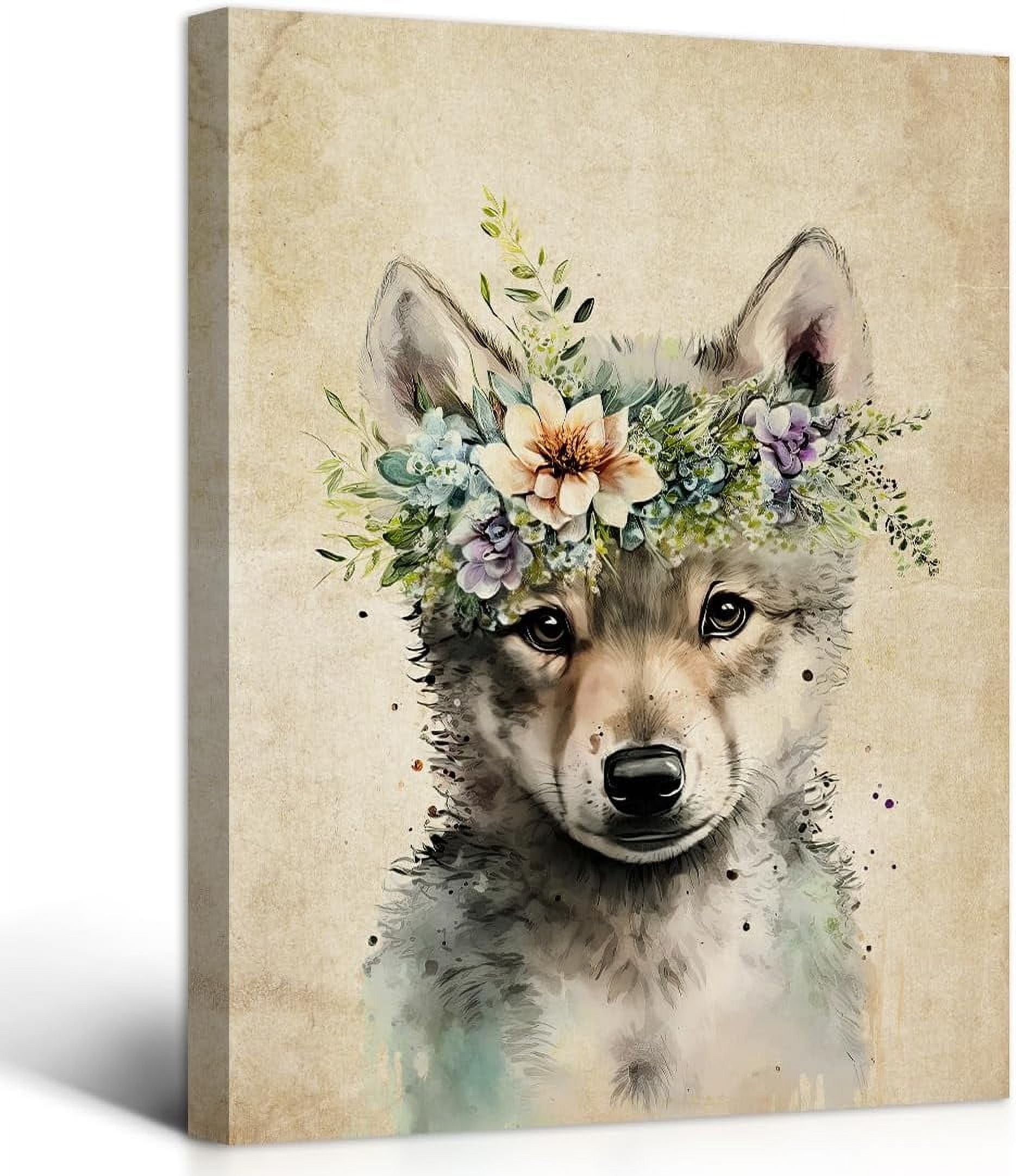AXXPosters Wolf Wall Art Decor Vintage Jungle Animal Canvas Print ...