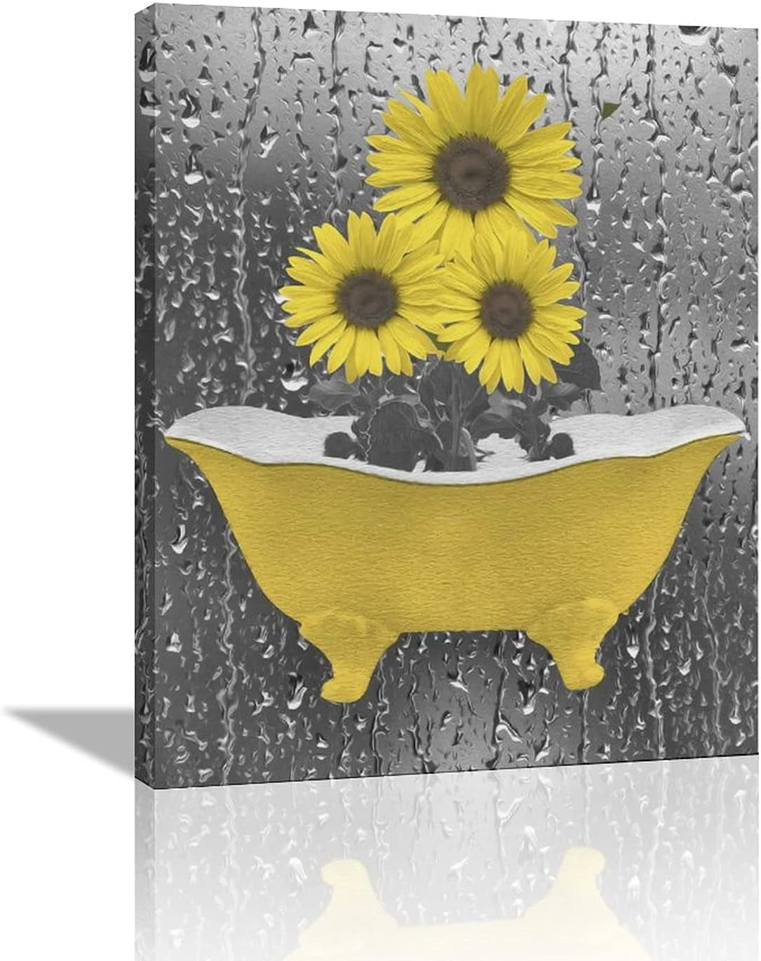 AXXPosters-Yellow Gray Bathroom Canvas Wall Art Sunflowers in Bathtub ...