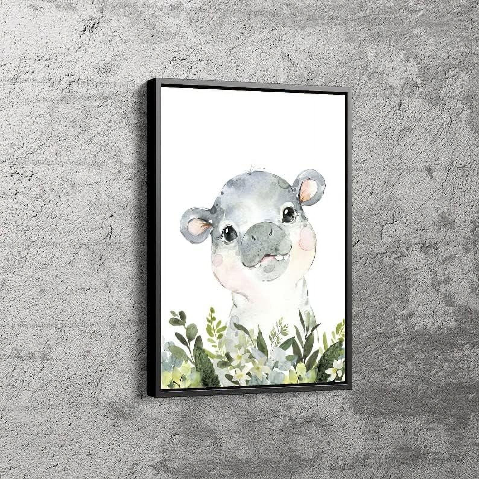 AXXPosters Young Hippo Canvas Wall Art Animals Cute Baby Hippo Canvas ...