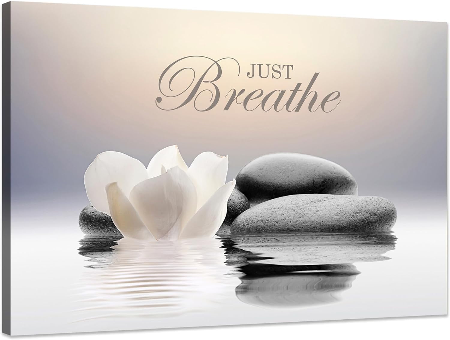 AXXPosters-Zen Stone Canvas Wall Art Just Breathe Yoga Quotes Poster ...