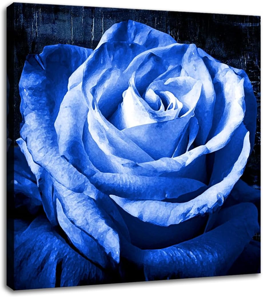 AXXPostersLiving Room Rose Flower Wall Art Blue and White Floral ...