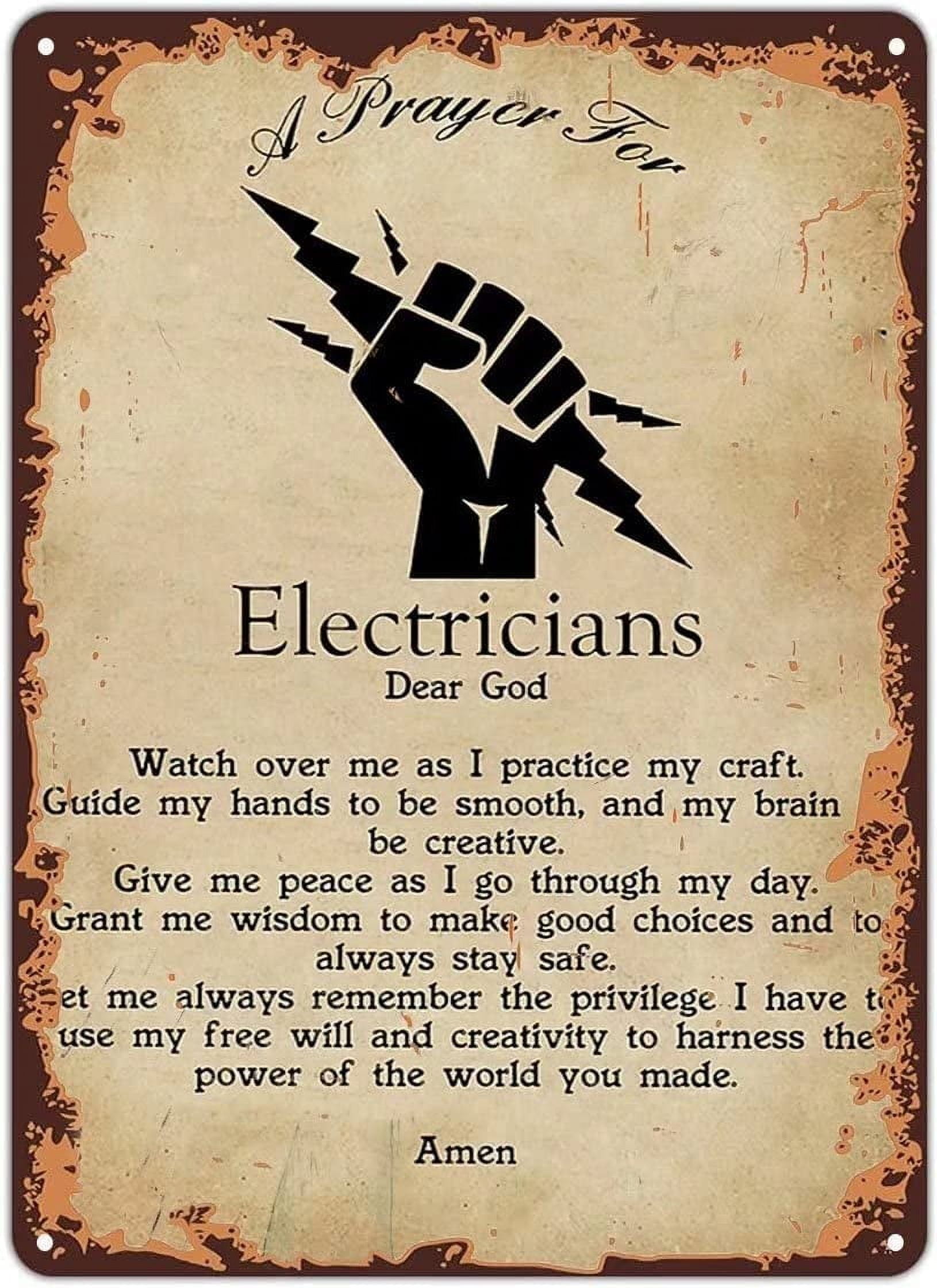 AXXTinsing A Prayer for Electrician Poster Vintage Tin Sign Art Bar ...