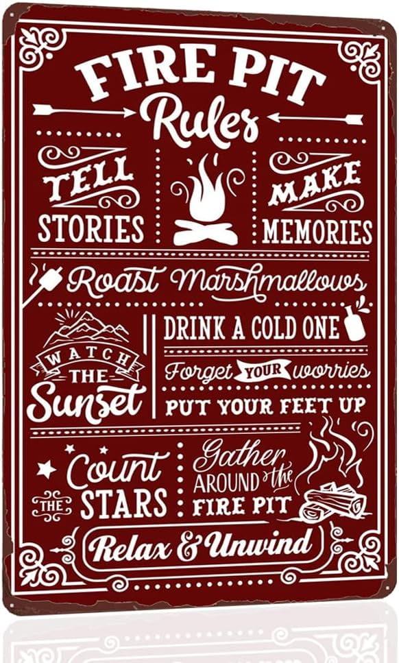 AXXTinsing Fire Pit Rules Vintage Metal Tin Sign, Eat Drink and Roast ...
