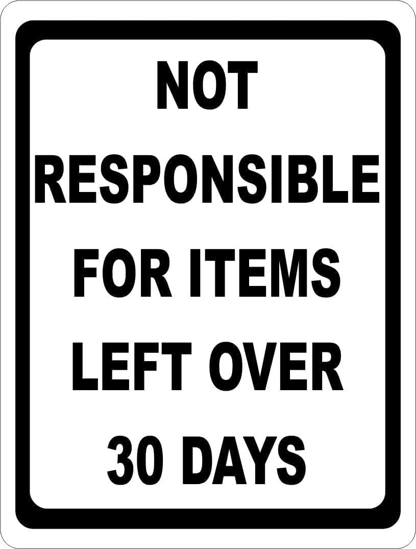 AXXTinsing Funny Retro Metal Tin Sign Not Responsible for Items Left ...