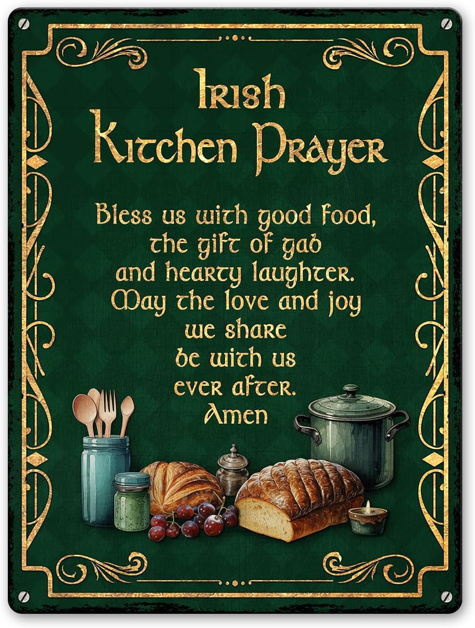 AXXTinsing Irish Kitchen Prayer Blessing Metal Sign Wall Plaque, St. Patrick's Day Decor ...