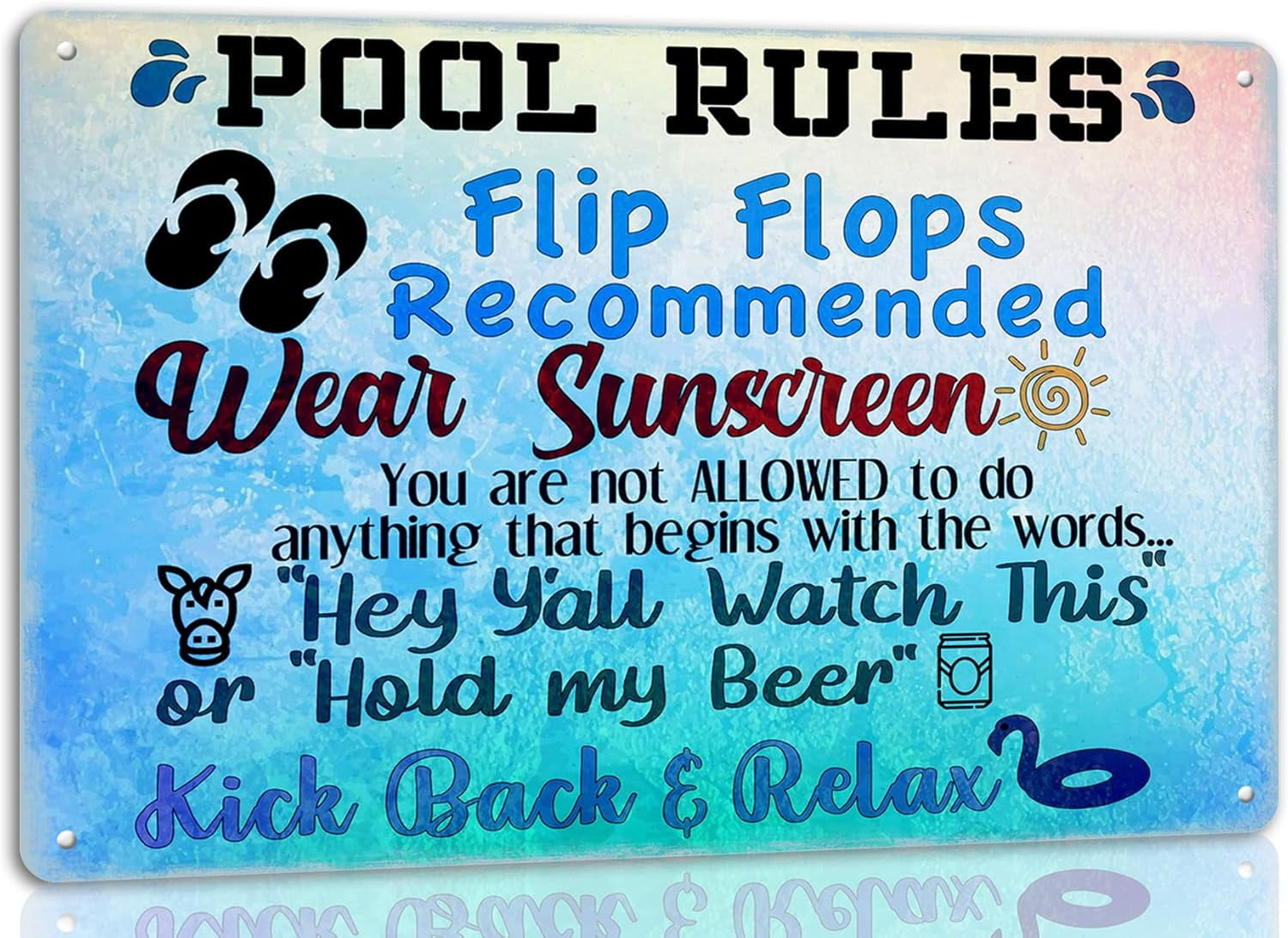 AXXTinsing Pool Rules Metal Tin Sign Vintage Hey Y'all Watch This Funny ...