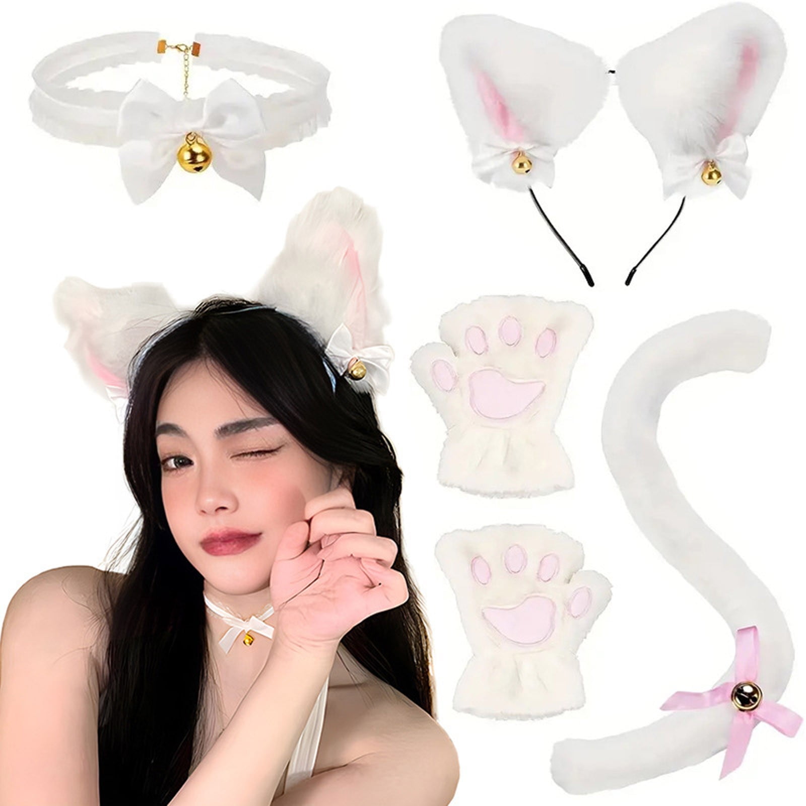 AYA 4 Pcs Cute Cat Festival Party Accessories with Gothic Cat Ears Knit ...