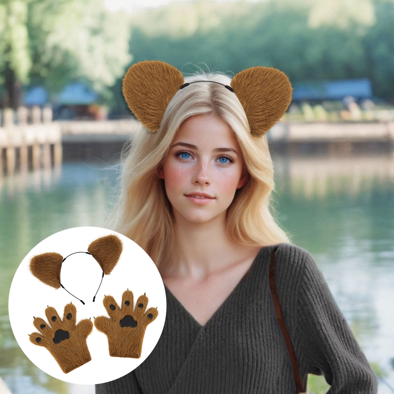 AYA New Brown Bear Ears Animal Ear Hair Band Animal Gloves Headdress Cos Props Dress Up Carnival ...