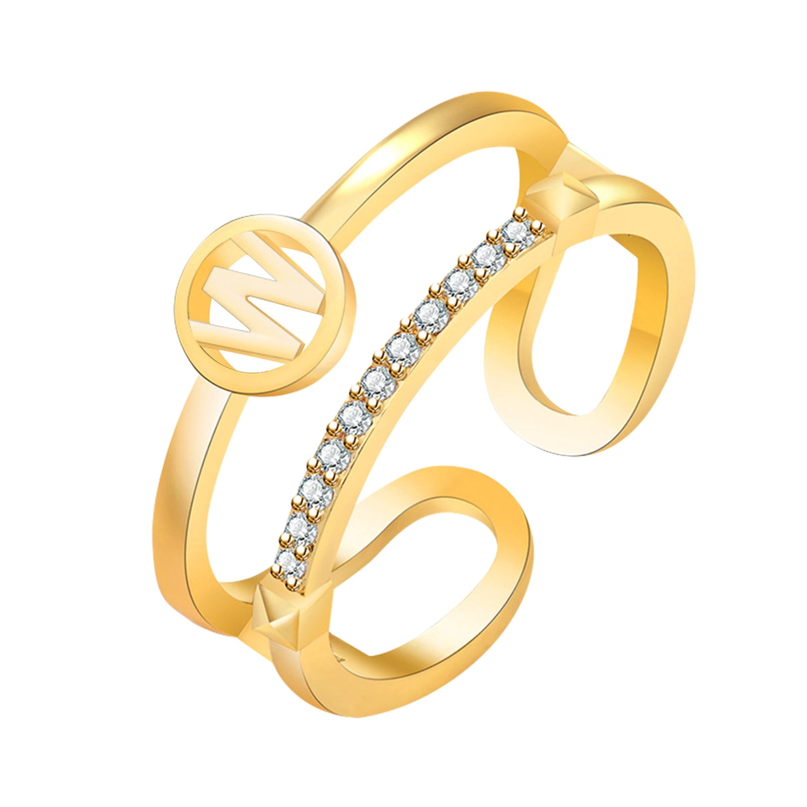 AYA English Alphabet Double Ring With Diamond Open Index Finger Ring ...
