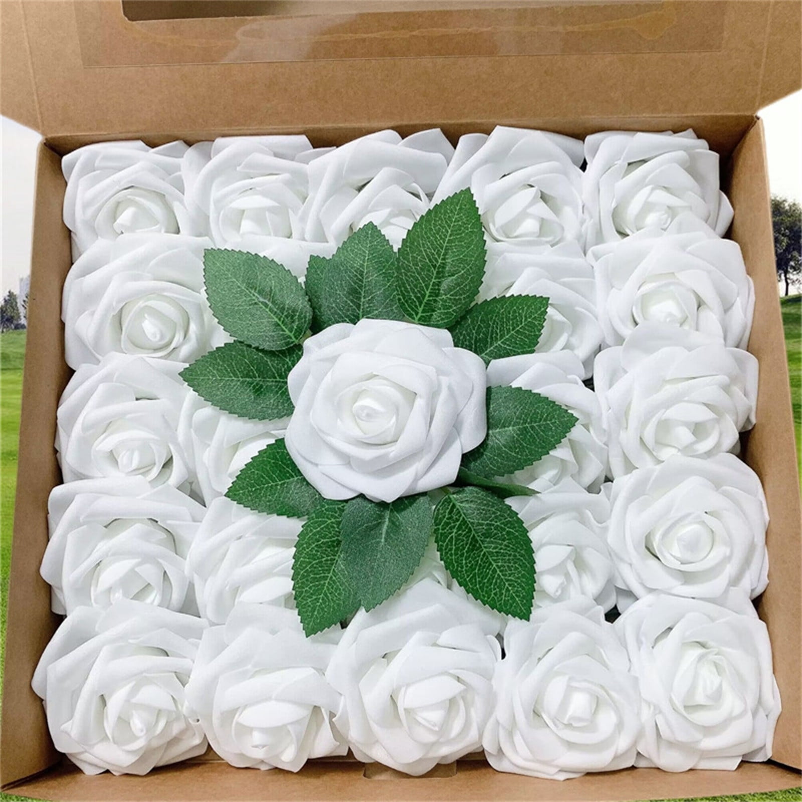 AYA Gift Box 8cm Rose Simulation Rose Plus Leaf Belt Rod 25 Flowers Packed Pe Rose Head ...