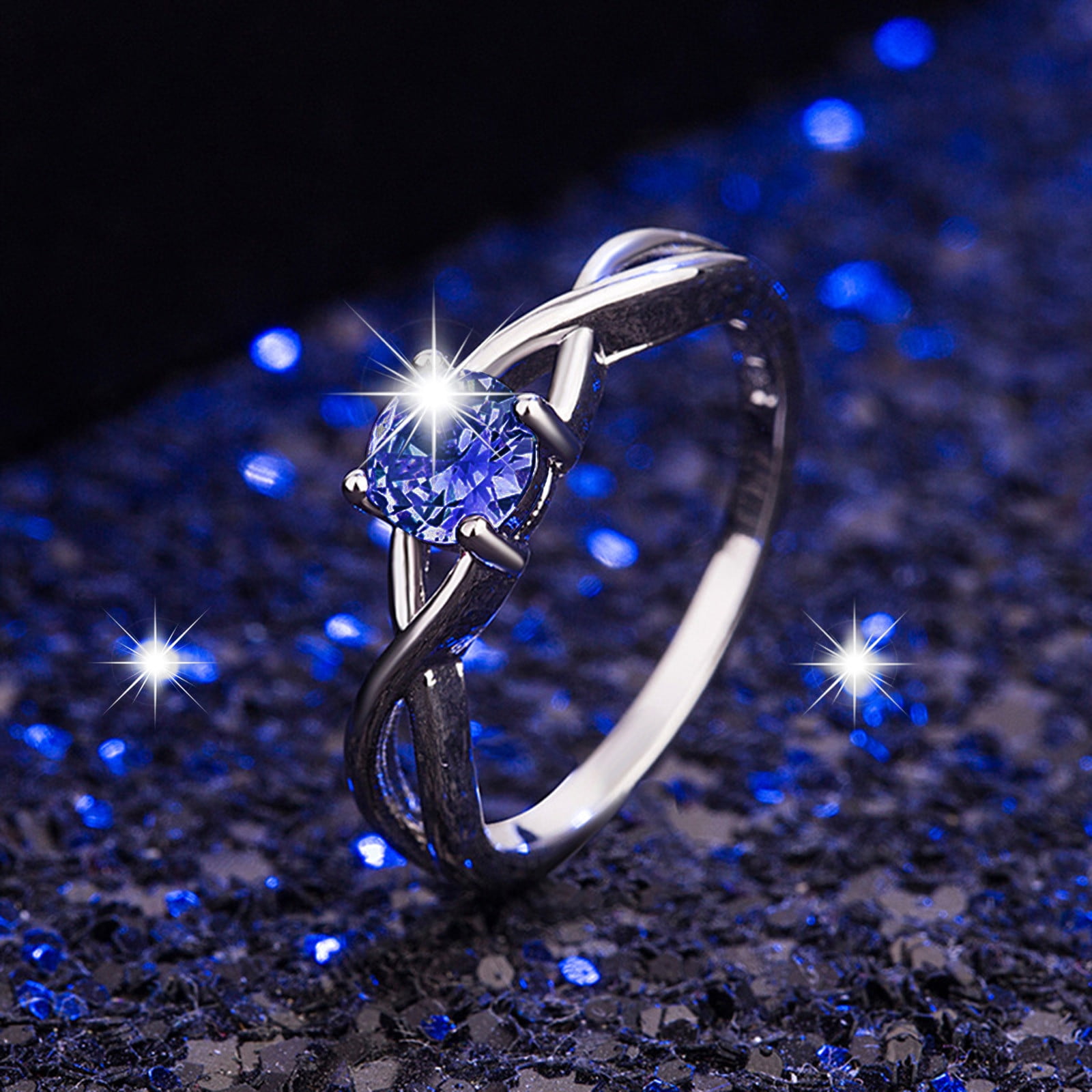 AYA Women's Crystal Rings Silver Rhinestone Rings Women's Rings Shiny ...