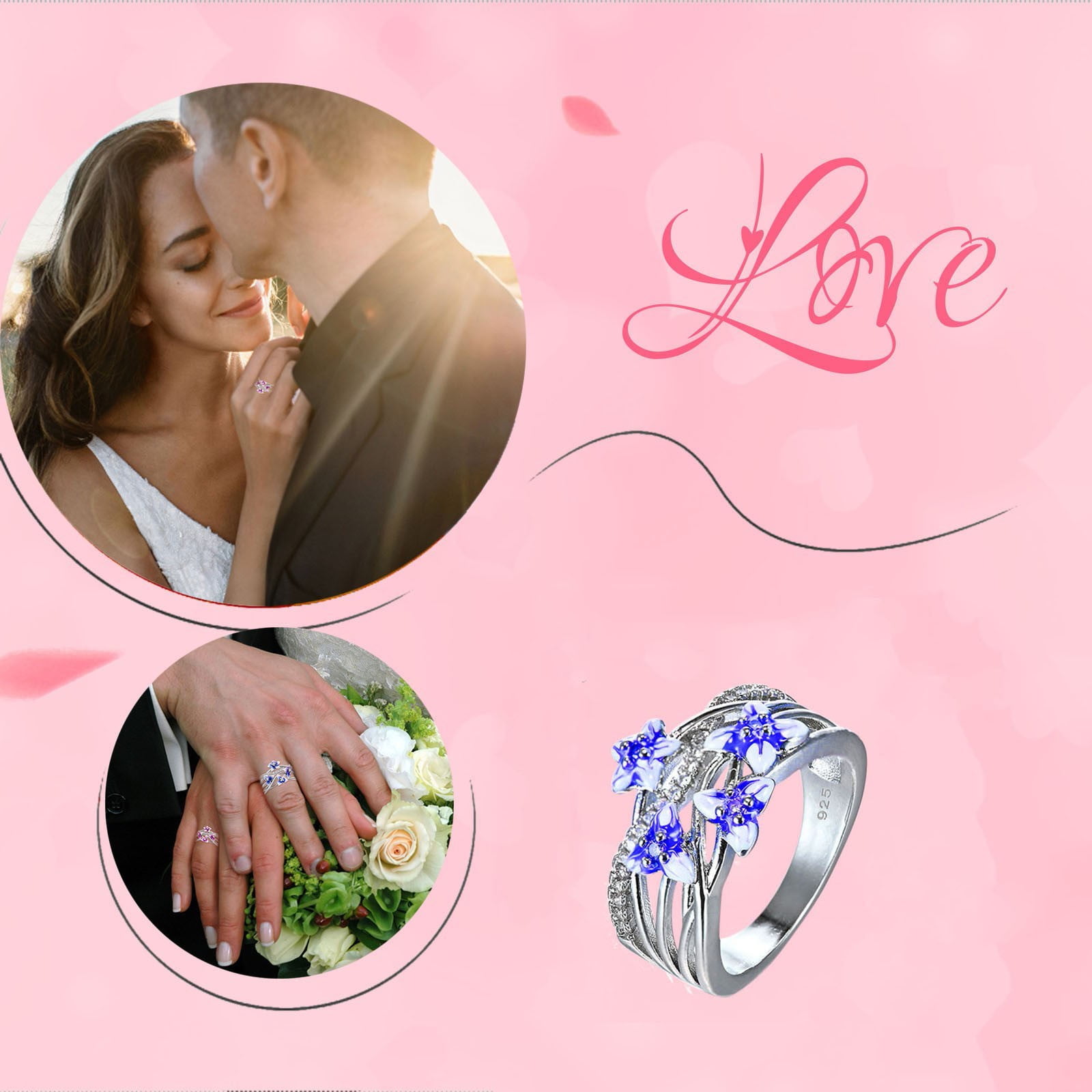 AYA Women's Violet Color Glue Baking Paint Ring With Diamond Engagement ...