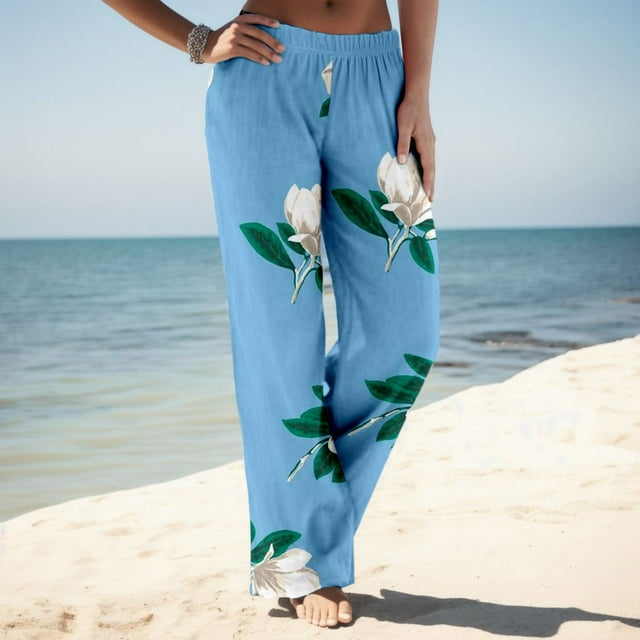 AYA Womens Elastic Waist Wide Leg Slacks With Pockets - Walmart.com