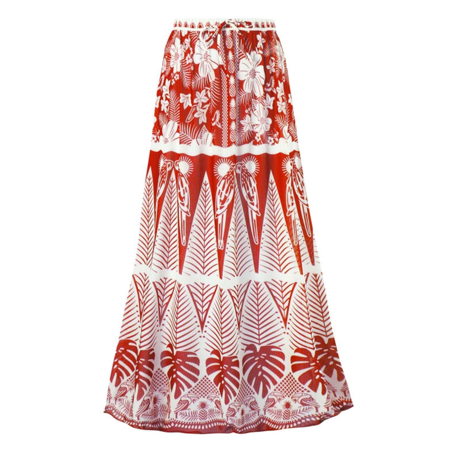 AYA Womens Floral Print Boho Maxi Skirt Elastic High Waist Pleated ...