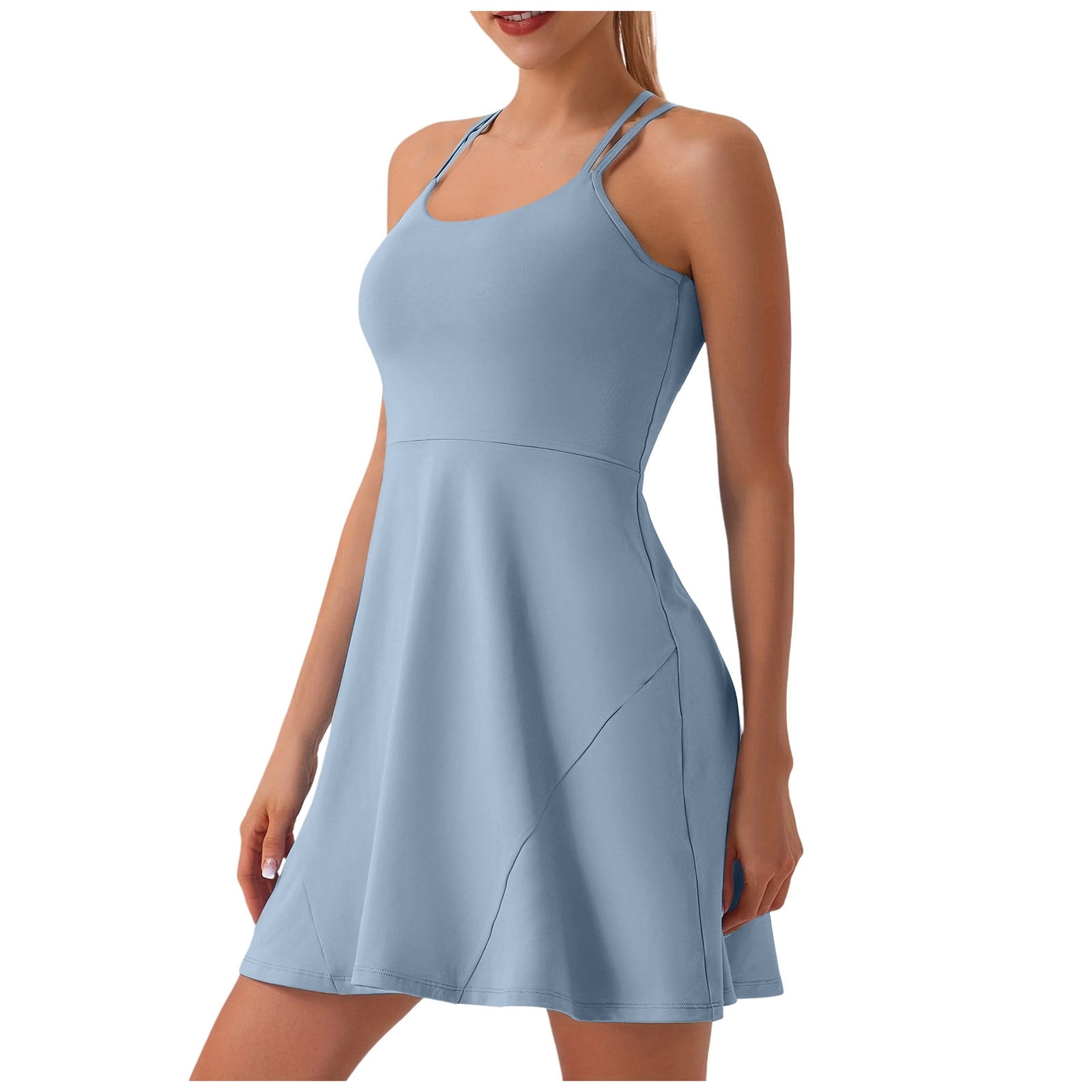 AYA Womens Tennis Dress Square Neck Sleeveless Athletic Dress Side Slit ...