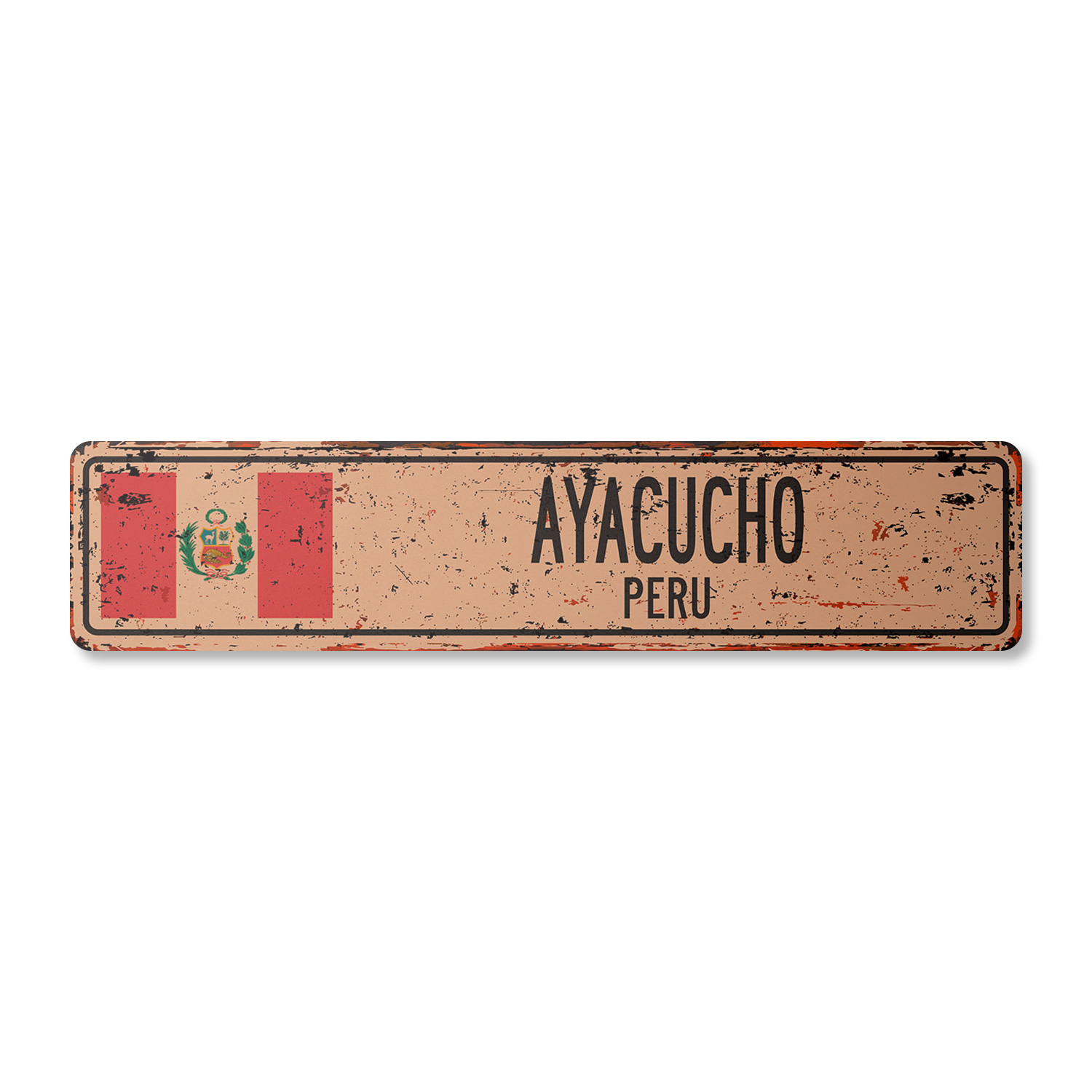 AYACUCHO PERU Vintage Plastic Street Sign Peruvian flag city country ...