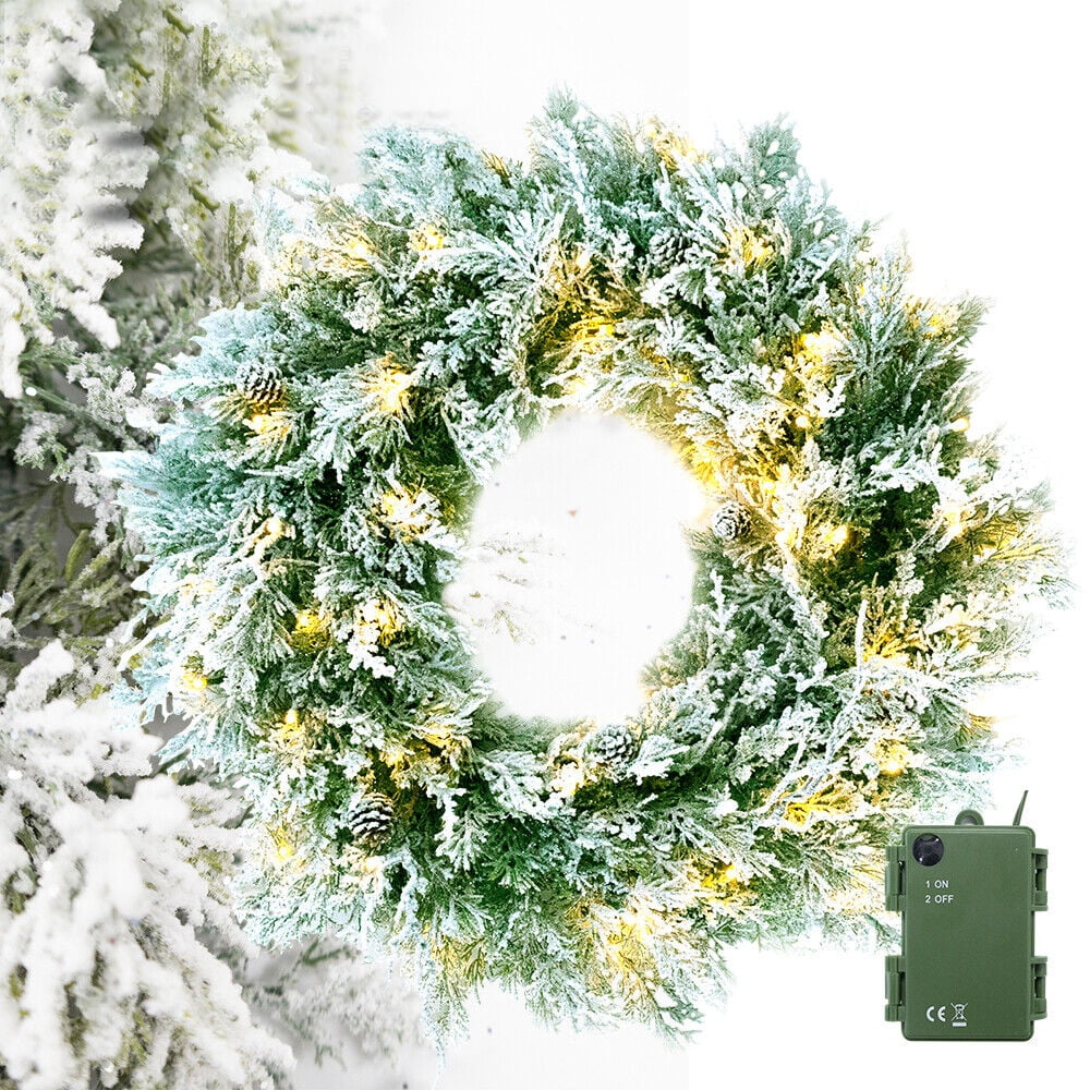 AYAMAYA 24inch LED Snowflake Christmas Wreaths Pre-lit Artificial Xmas ...