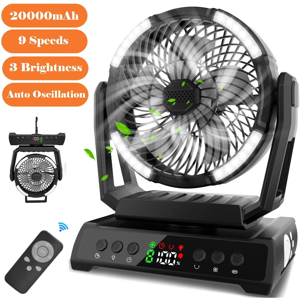 AYAMAYA Camping Fan with Light, 20000mAh Rechargeable Portable Tent Fan ...