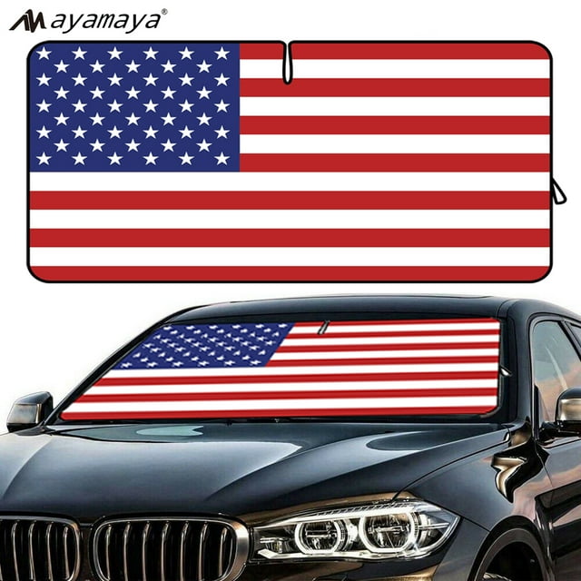 AYAMAYA Car Front Windshield Sun Shade American Flag Design, Foldable ...