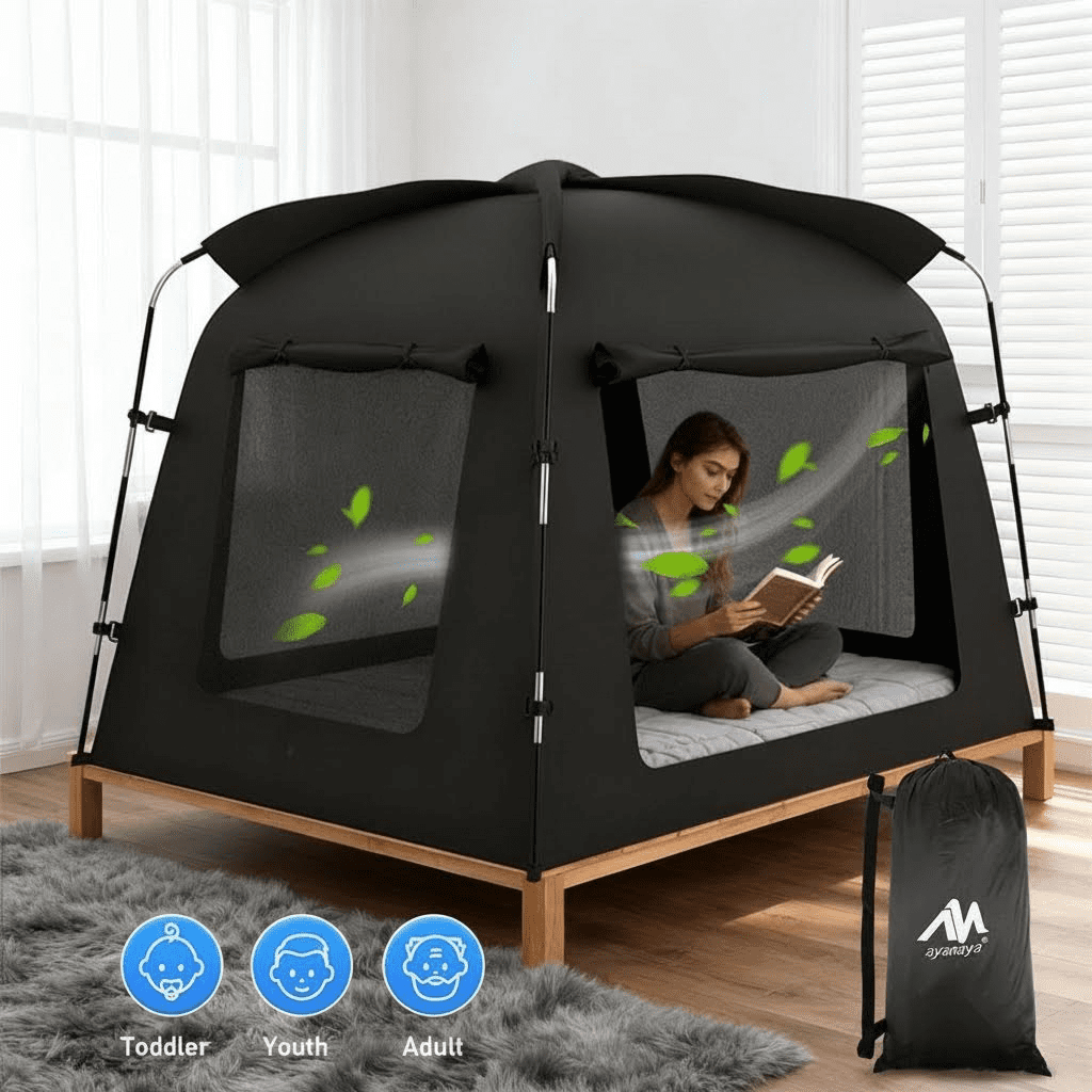 AYAMAYA Full Size Bed Tent, Portable Privacy Tents Bed Canopy Blackout ...