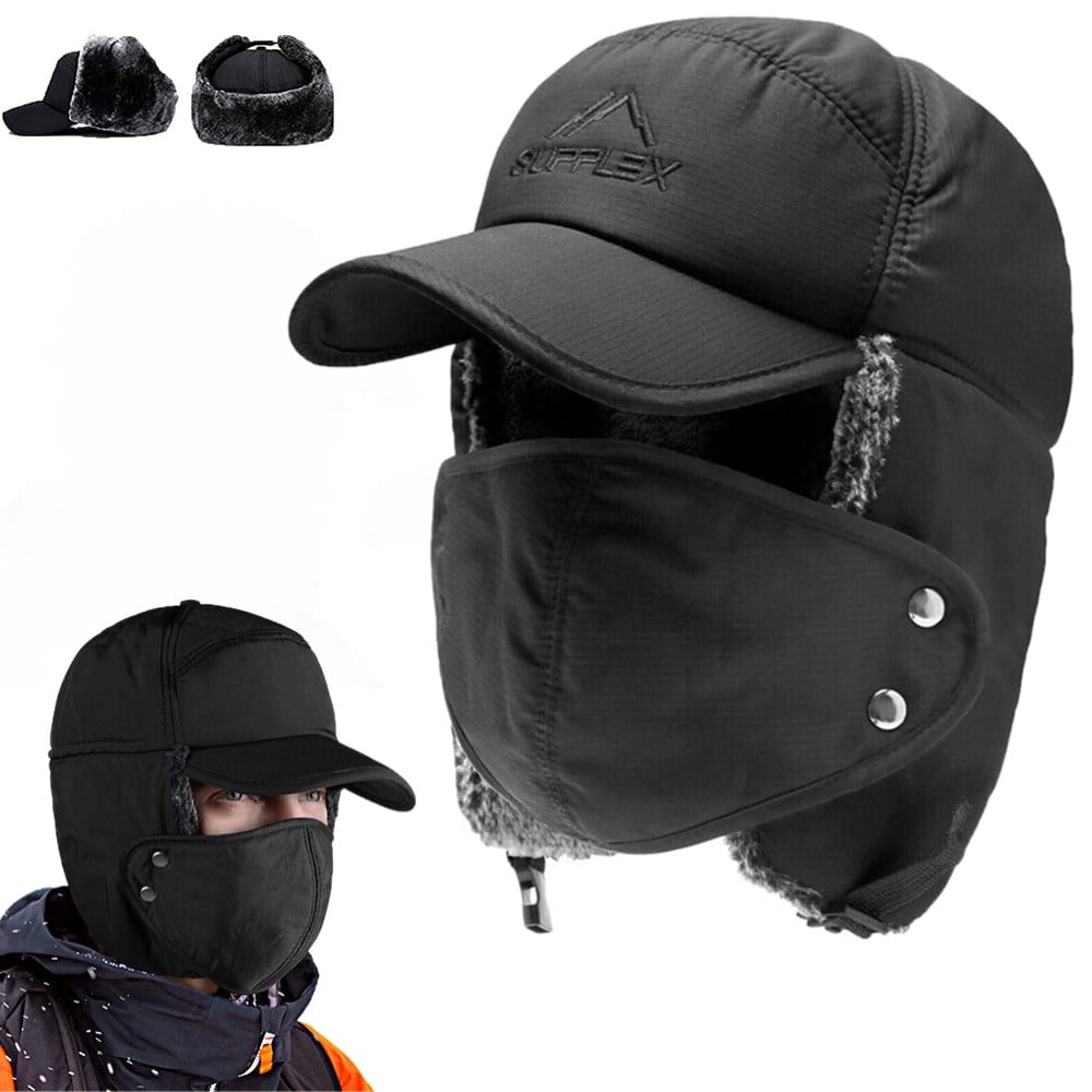 AYAMAYA Ushanka Trapper Hat, Warm Winter Aviator Hat with Face Mask ...