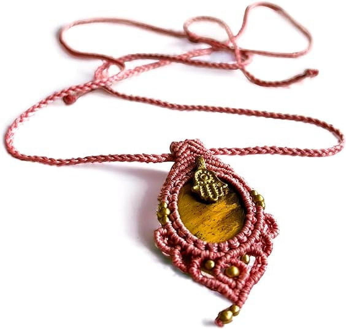AYANA Tiger Eye Handmade Macrame Necklace for Women | Adjustable Healing Crystal Pendant ...