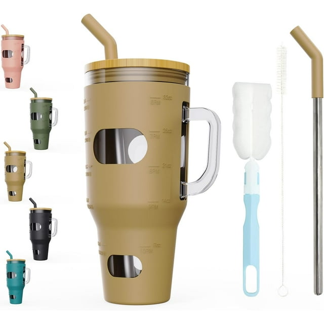 AYAOQIANG 32 Oz Tumbler with Lid and Straw, Glass Water Bottle with ...