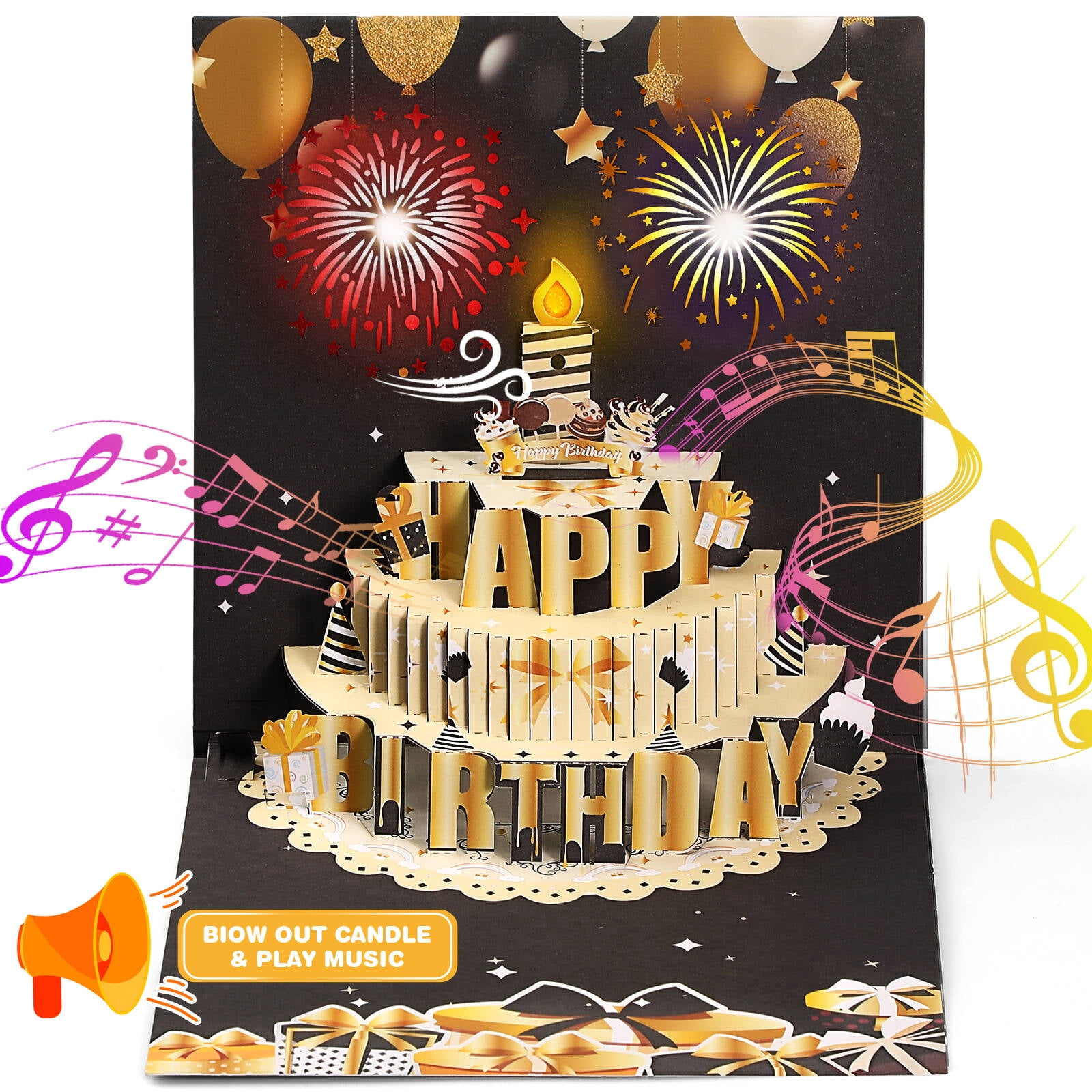 AYAOQIANG Firework Birthday Cards, Light and Music Happy Birthday Card ...