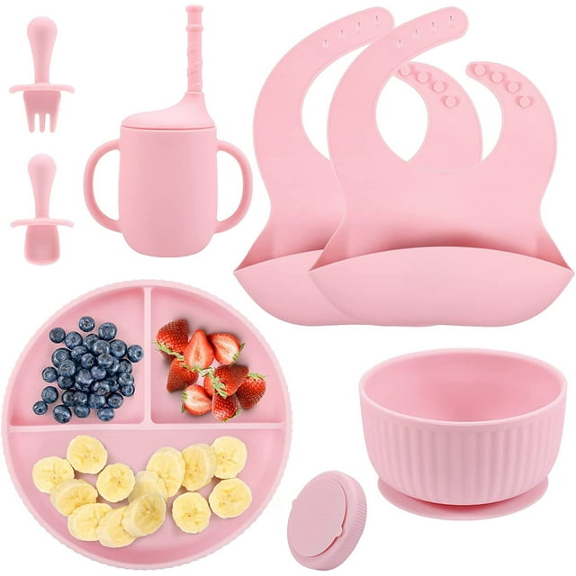 AYAOQIANG Silicone Baby Feeding Set, Toddler Utensils, Weaning Set 7pcs ...