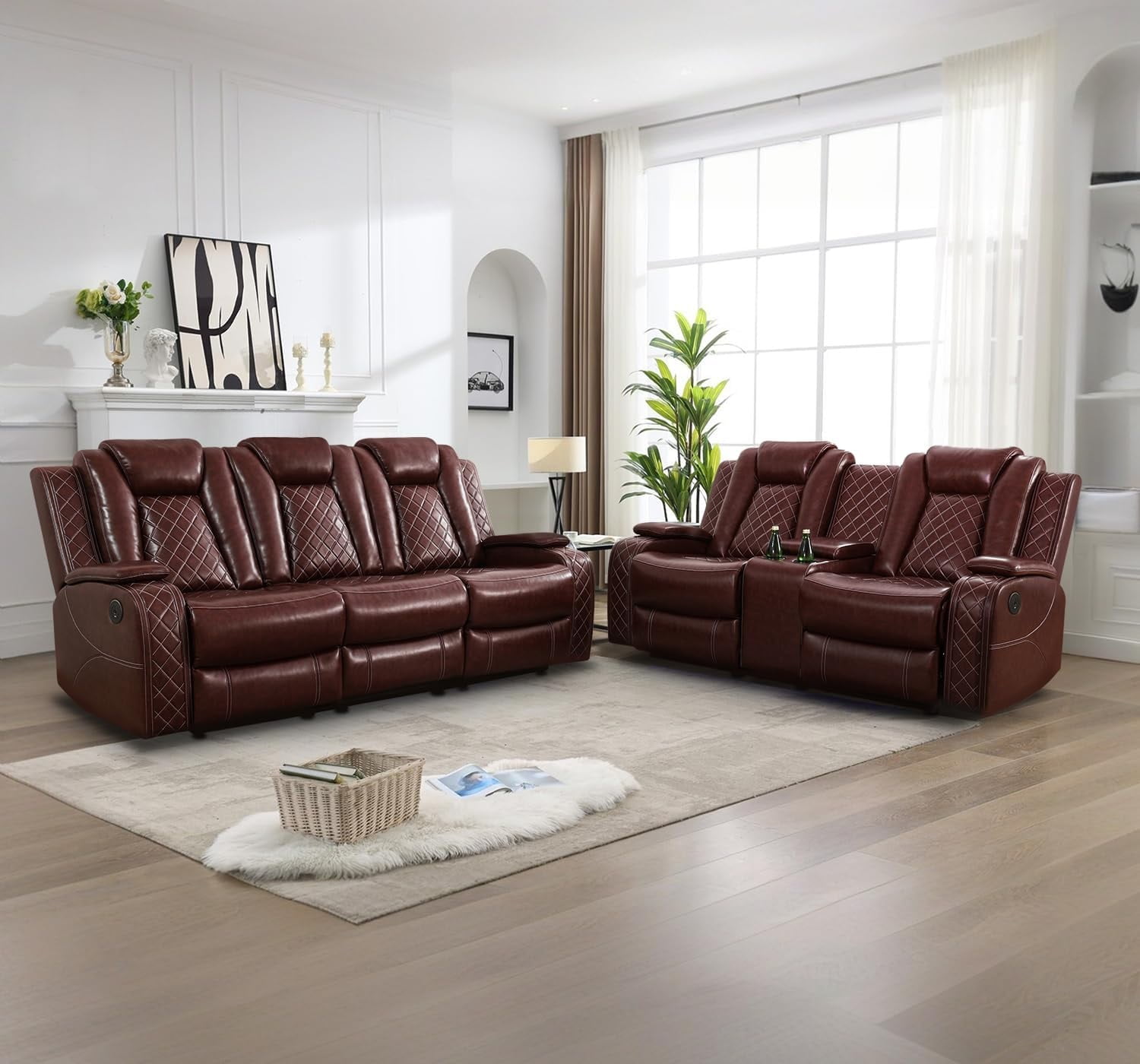 AYCP Multifunction Power Air Leather Recliner Sofa Loveseat Set with ...