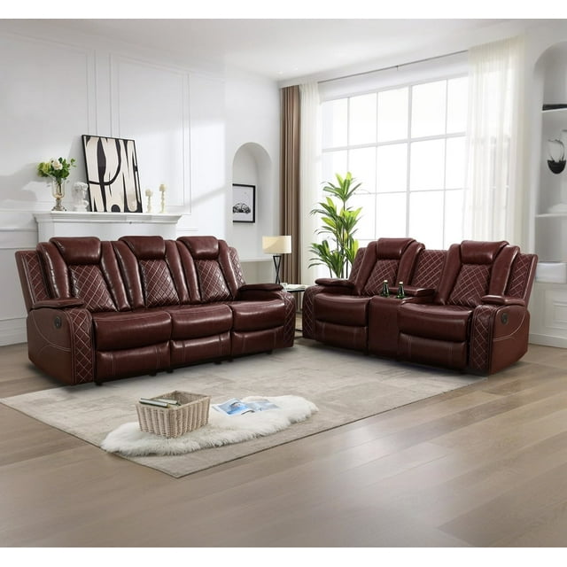 AYCP Multifunction Power Air Leather Recliner Sofa Loveseat Set with ...