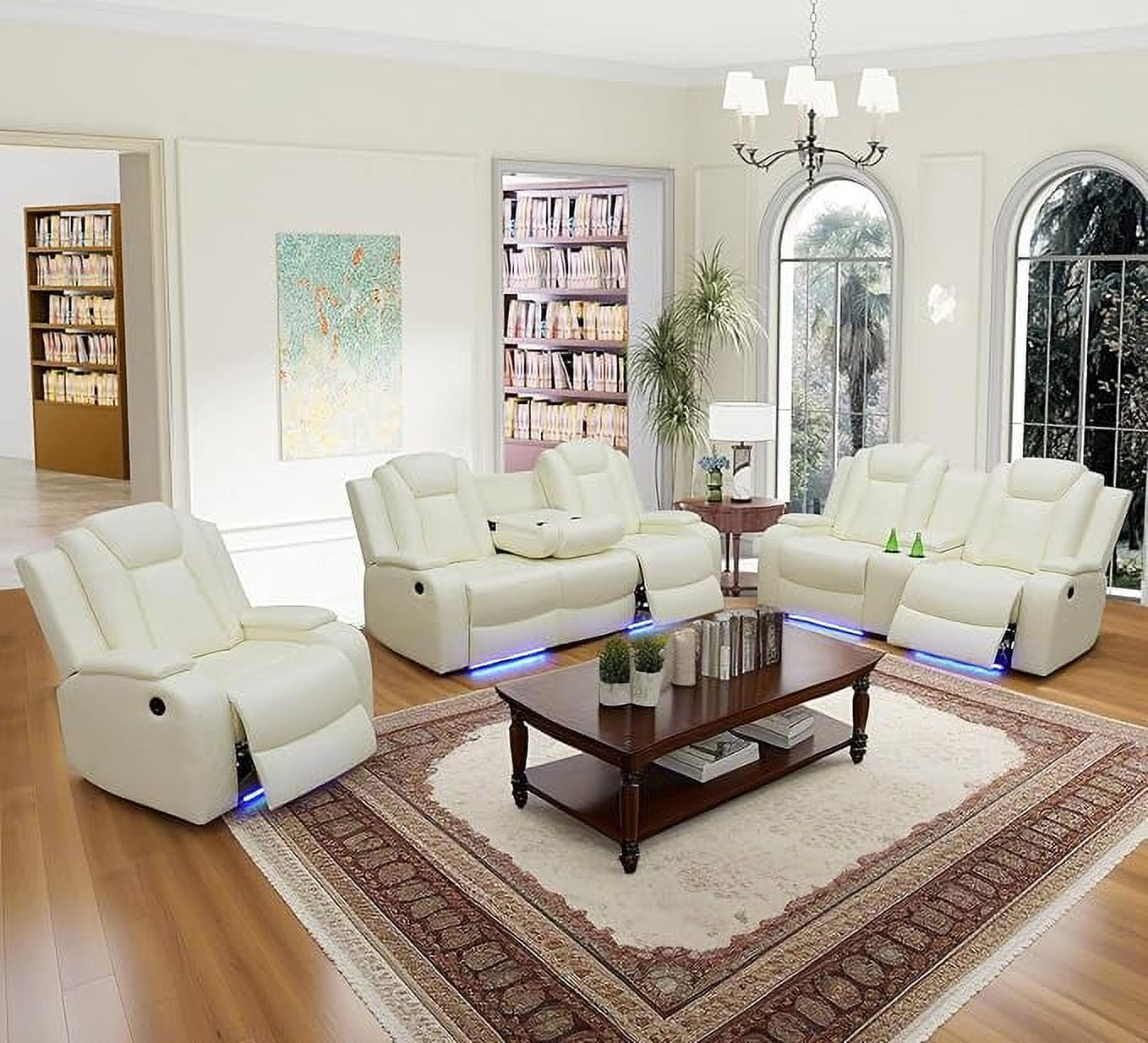 AYCP Multifunction Power Air Leather Recliner Sofa Set with LED Lights ...