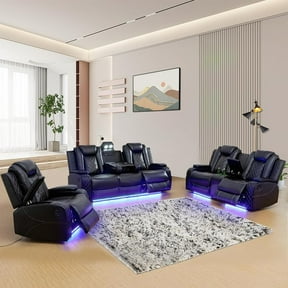 AYCP Multifunction Power Air Leather Recliner Sofa Set with LED Lights ...