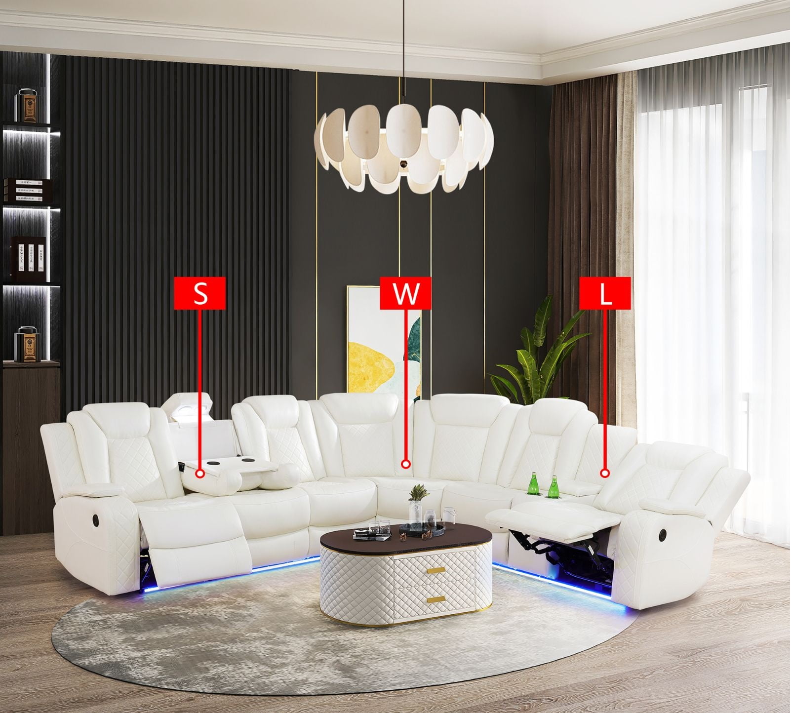 AYCP Power Recliner Sofa Sectional Couches with LED Light for Living ...