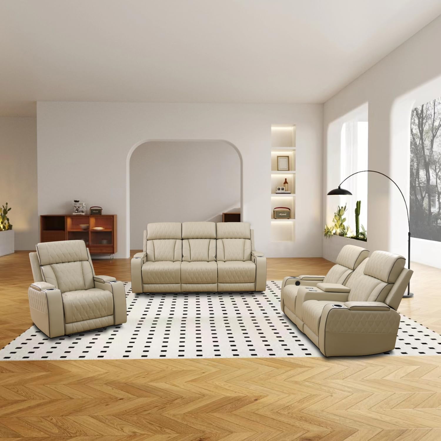 AYCP Power Reclining Sofa Set with LED Lights Living Room Furniture Set ...