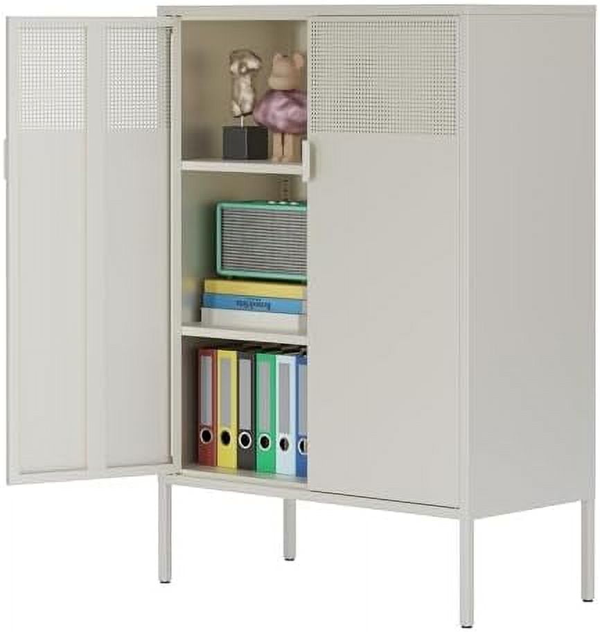 AYFDEGT 2 Door Metal Cabinet with Legs 3 Tier Metal Locker Sideboard ...