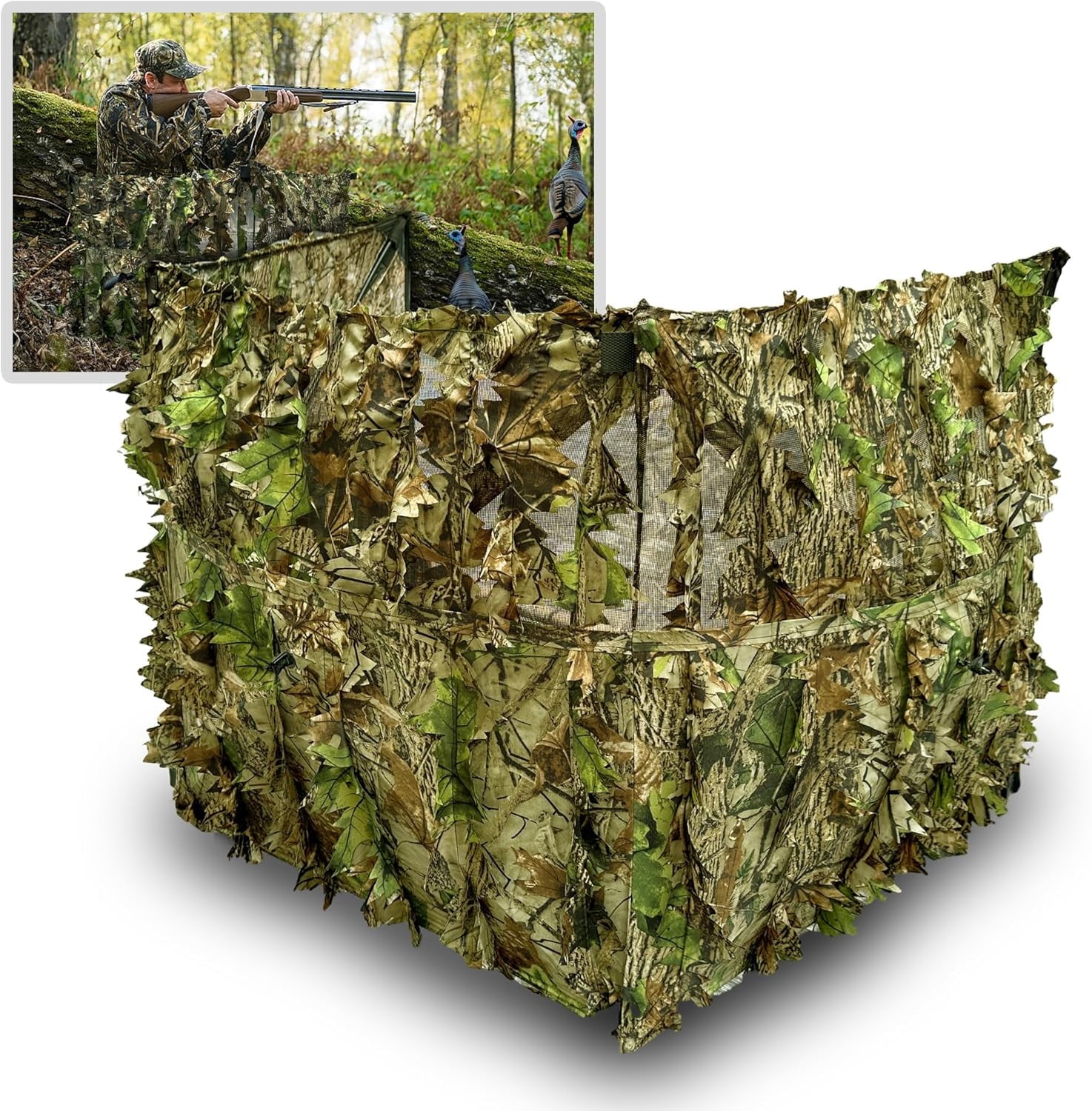 AYIN 3D Leafy Hunting Ground Blind for Turkey & Deer 3-Panel Stalking Blind, Silent & Portable ...