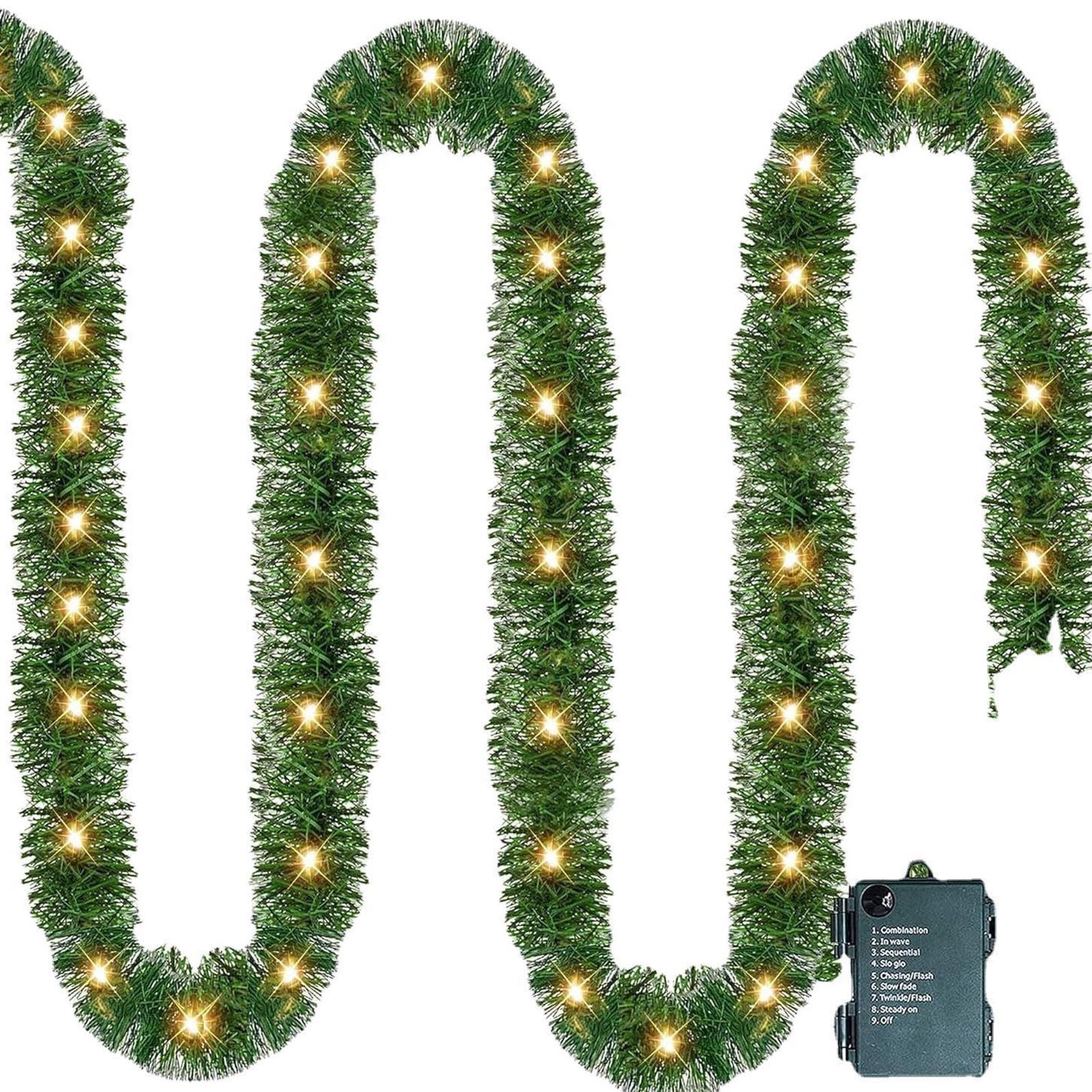 Holloyiver 14.8FT Pre-lit Christmas Green Garland, Lighted Artificial ...