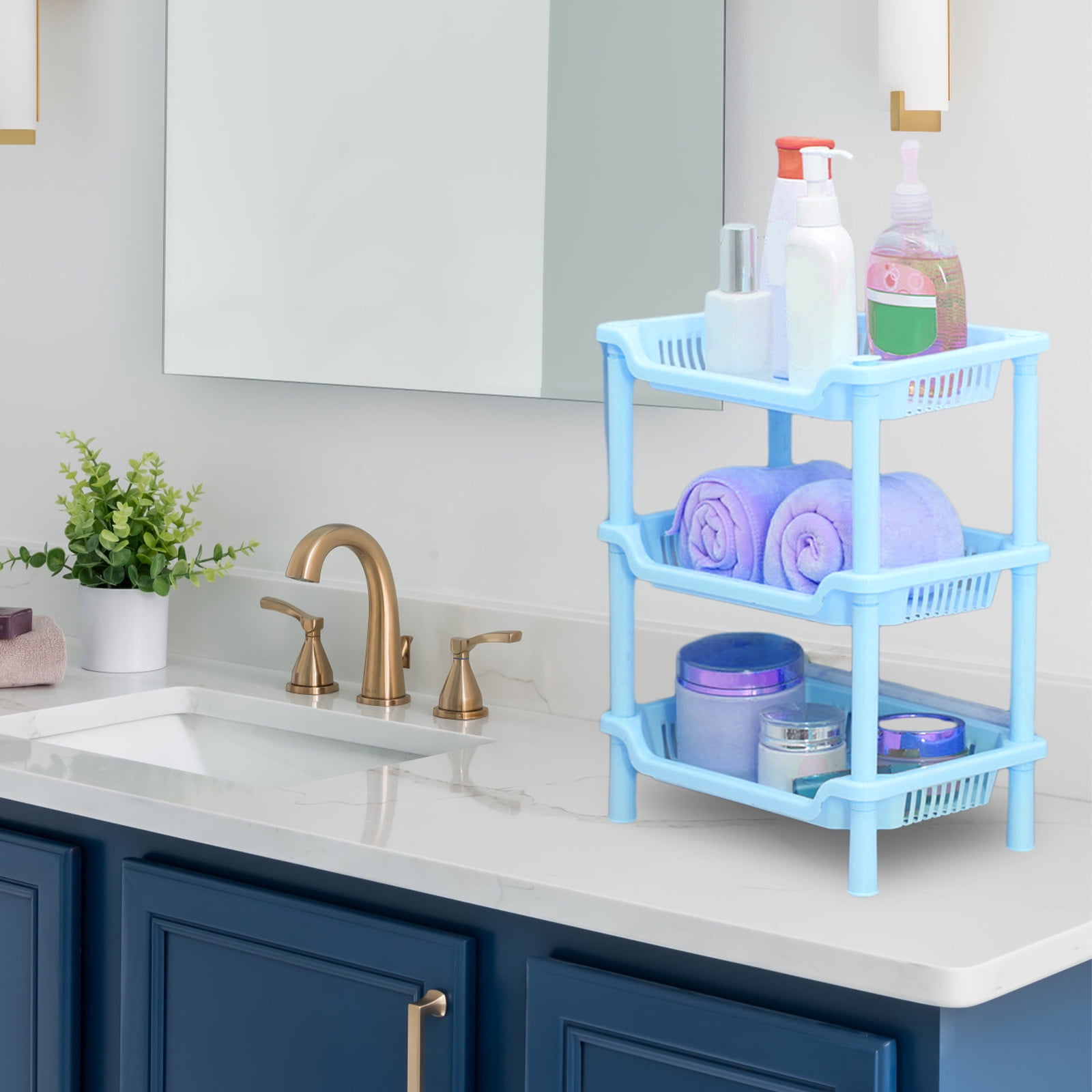 Summercome 3 Tier Rectangular Storage Rack, Bathroom Plastic Storage ...