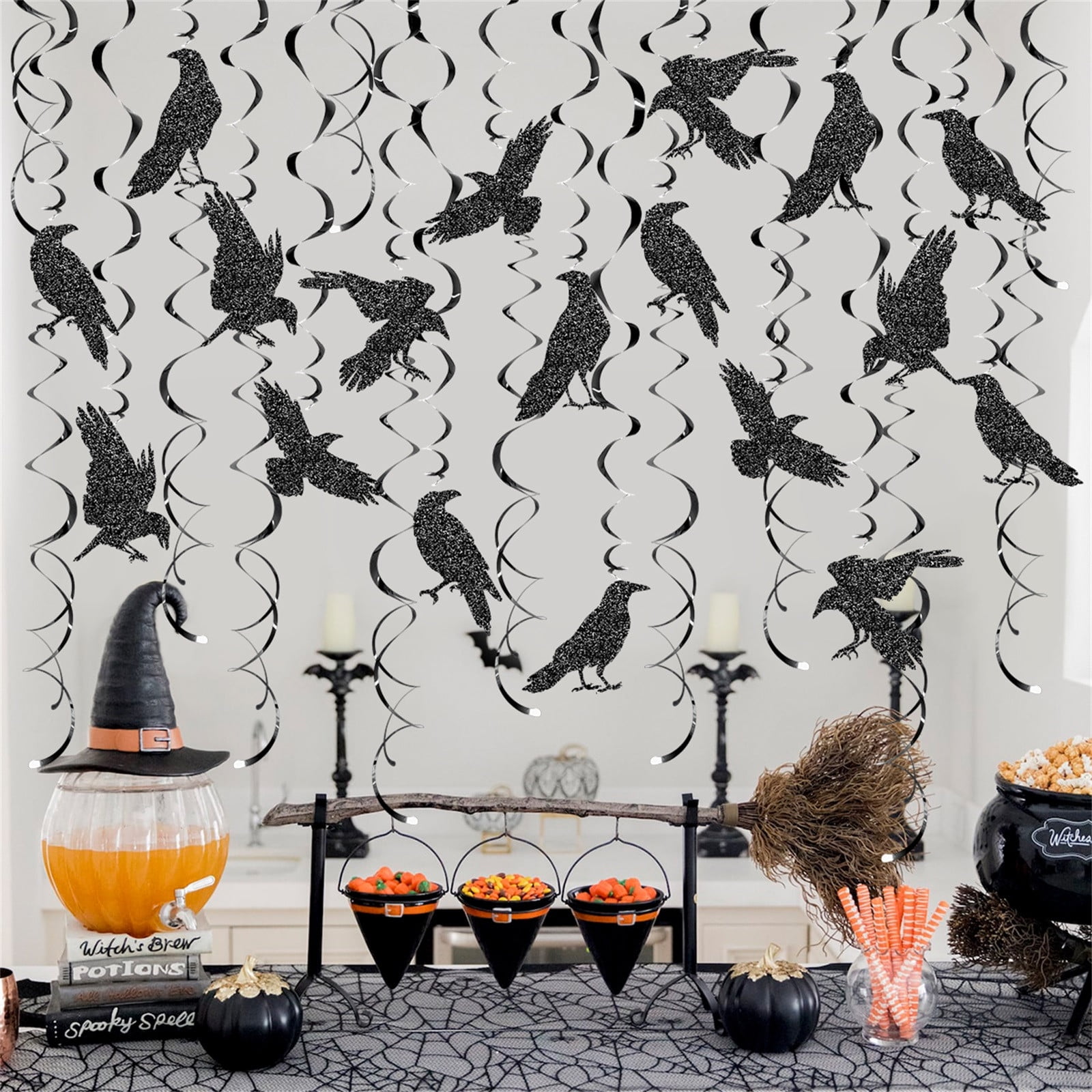Summercome 30 Pcs Crow Hanging Swirls, Crow Ceiling Decorations, Black ...