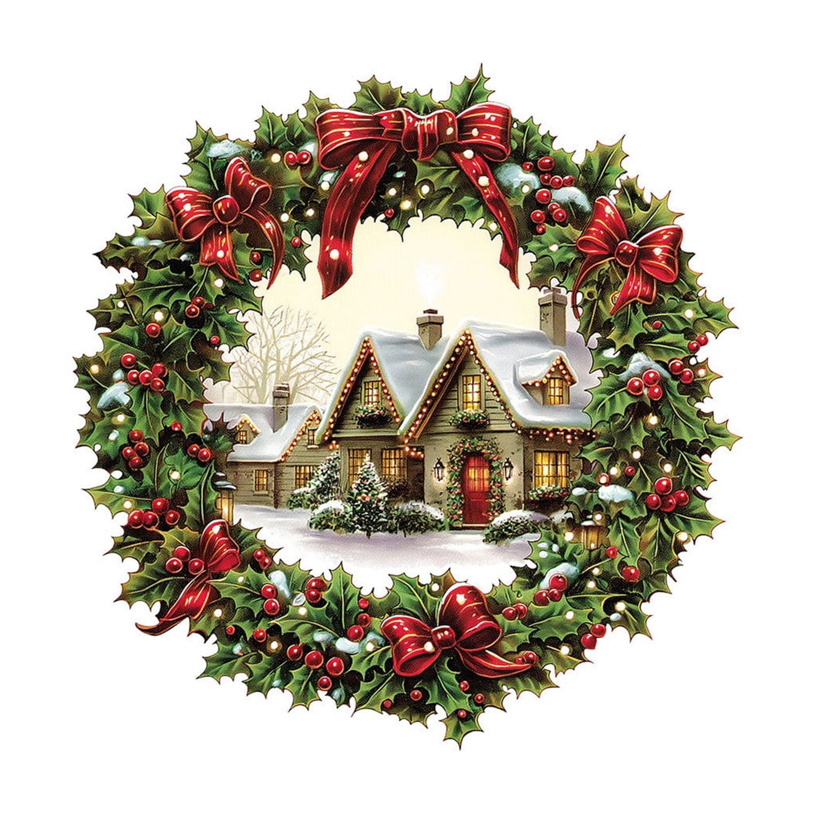 AYKHKYA Christmas Wreath Wall Decals with Ribbon Peel and Stick ...