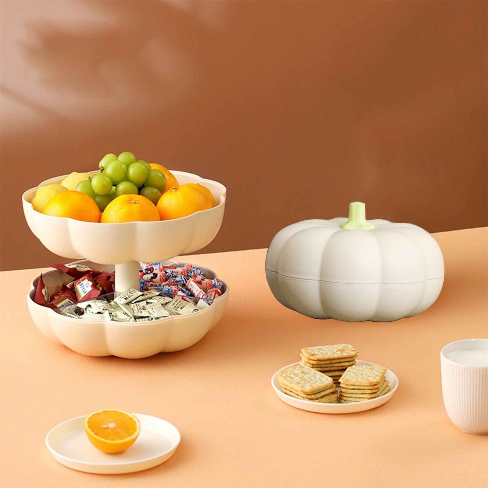Summercome Divided Serving Tray with Lid, Pumpkin Snackle Box Container ...