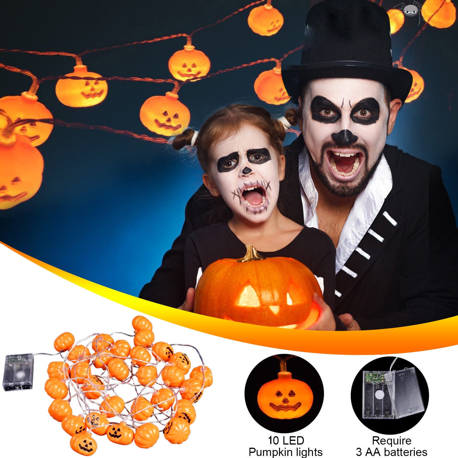 Summercome Halloween Lights, 3D Jack-o-Lantern, 10 LEDs Pumpkin String ...