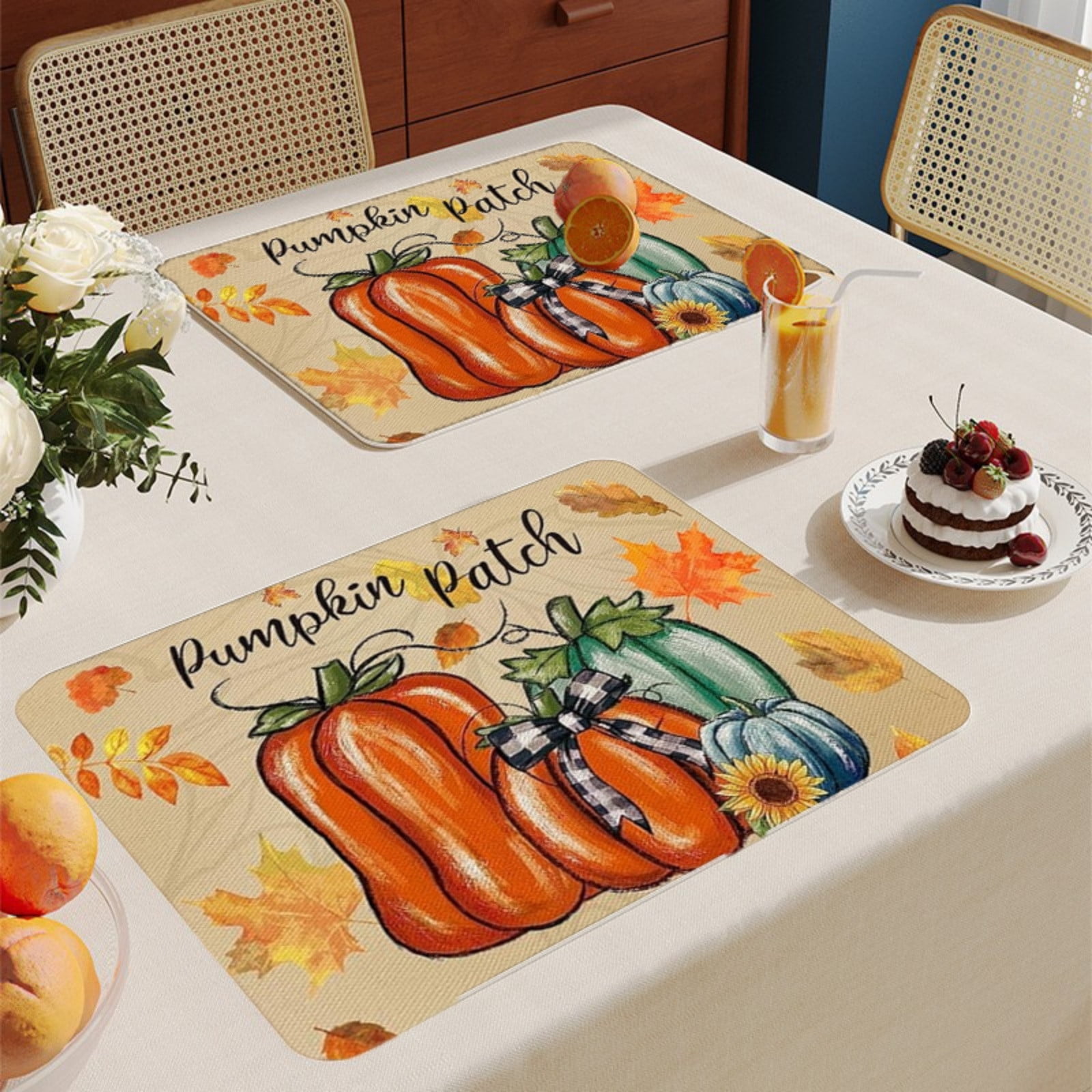 Summercome Pumpkins Maple Leaves Fall Placemats, 12x16 Inch Seasonal ...