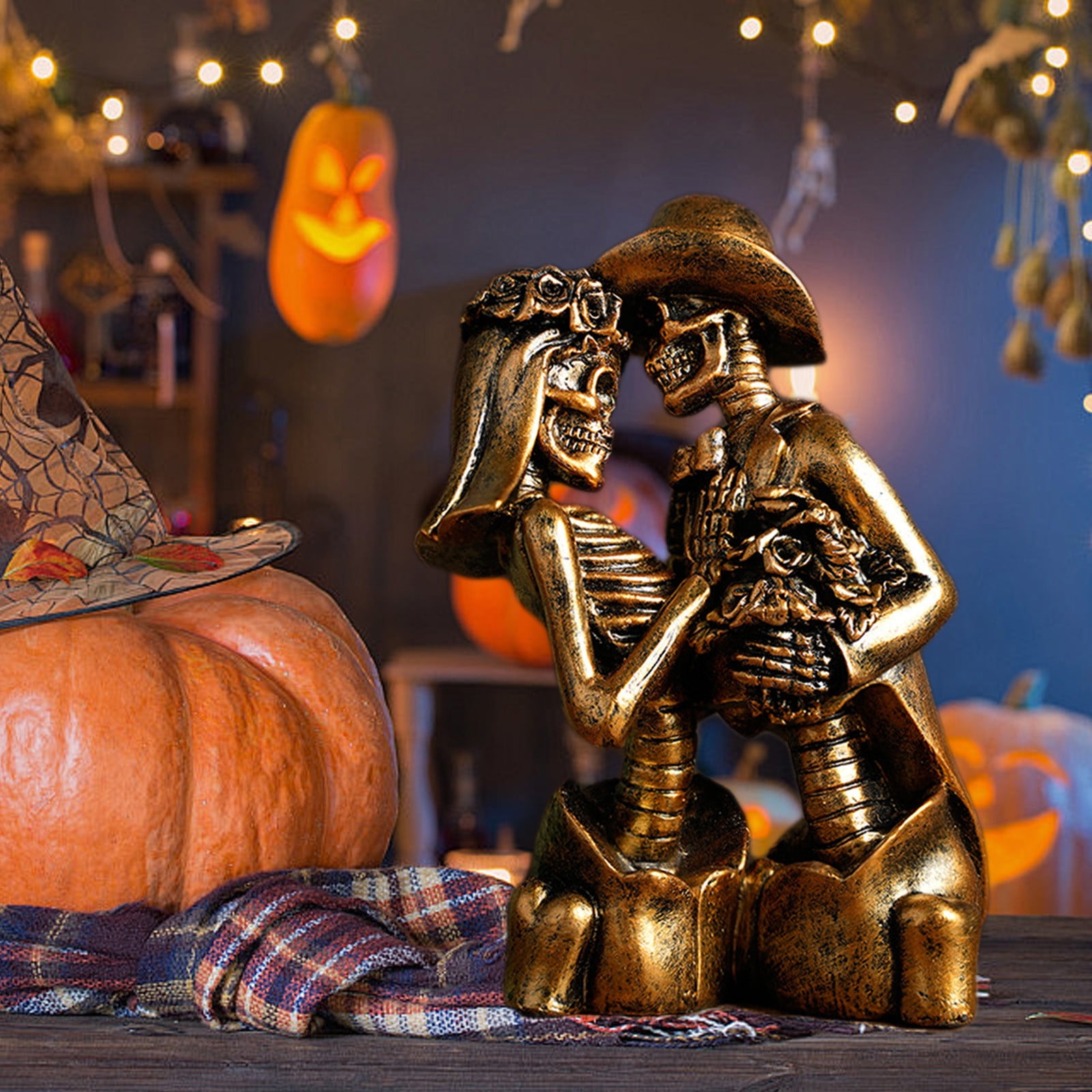 Summercome Wedding Bride and Groom Statue, Skeleton Couple with Rose in ...