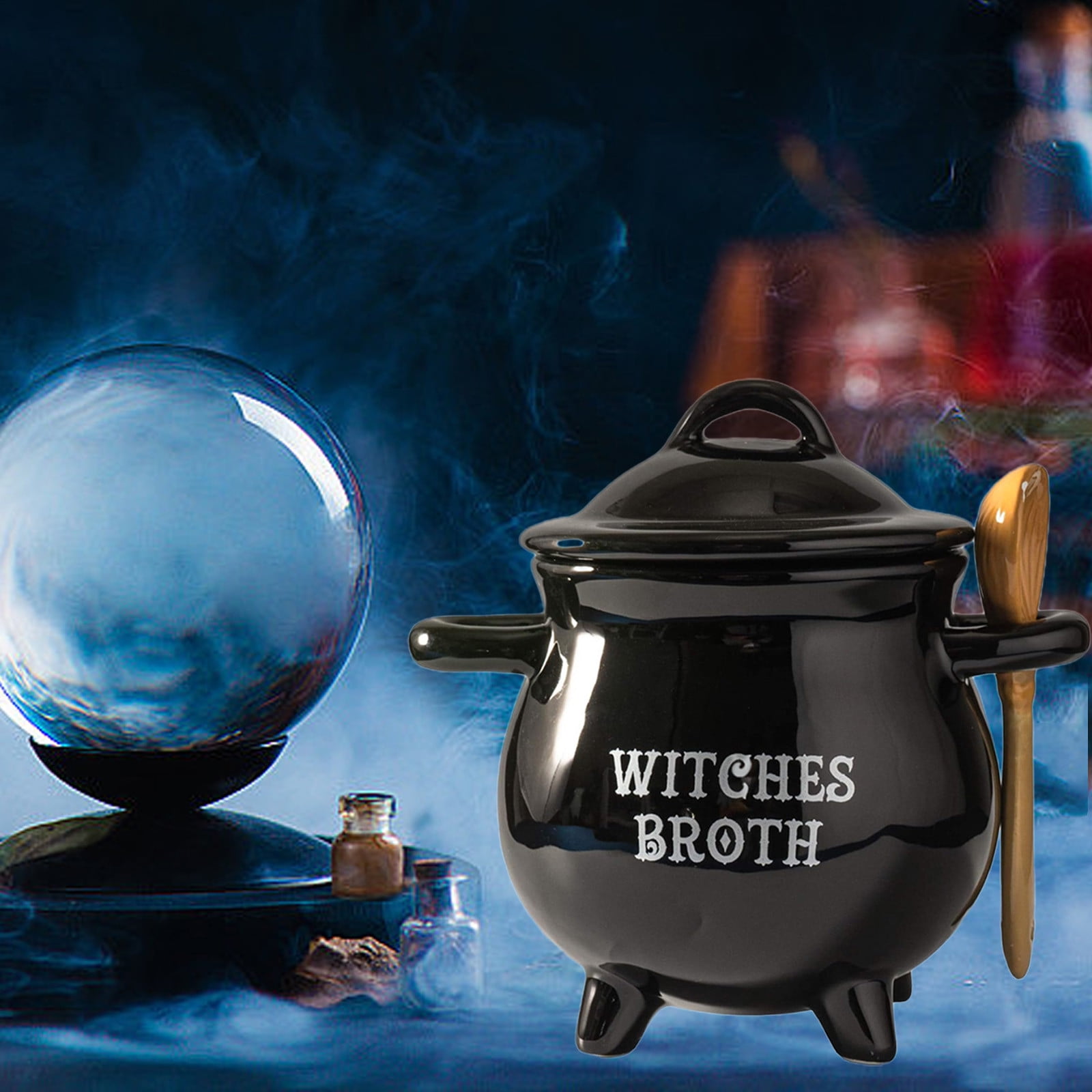 Summercome Witches Broth Cauldron Ceramic Bowl, Halloween Black Plastic ...