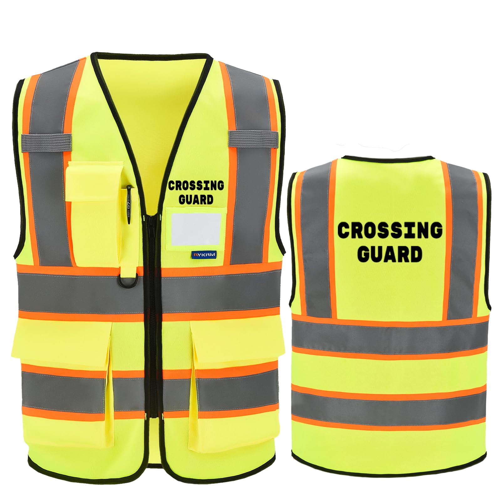 AYKRM Security Vest for Men Women 7 Pockets High Visibility Reflective Safety Vest Front Zipper ...