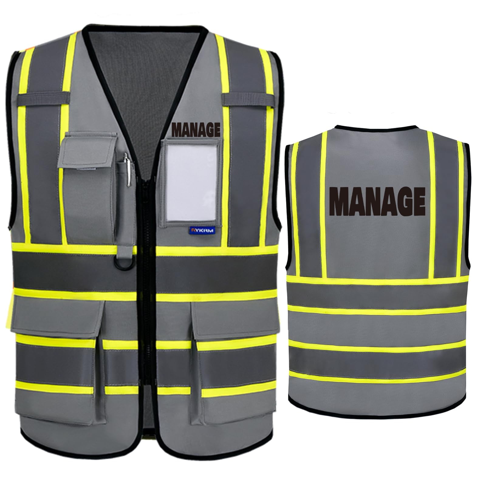 AYKRM Security Vest for Men Women 7 Pockets High Visibility Reflective ...