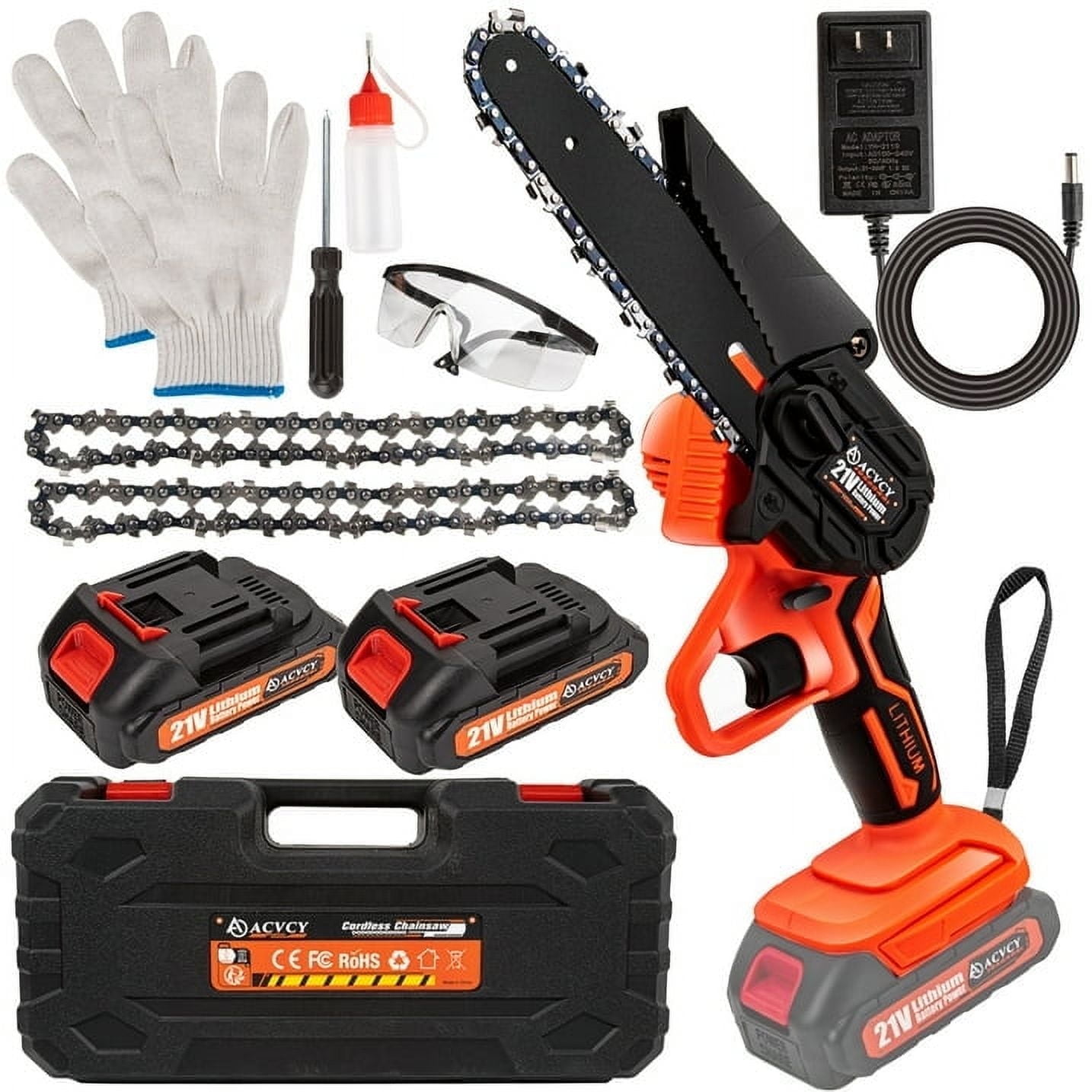 AYMZ 6 Inch Mini Chainsaw, Rechargeable with 2 21V 2000mAh Batteries, 2 Chains for Garden ...