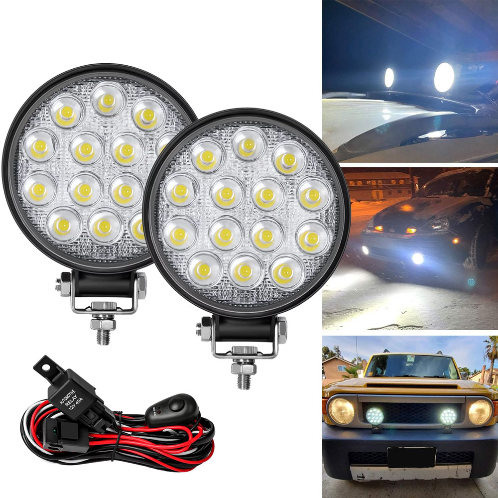 Led Light Bar Nilight 2PCS 7" 51w 5100LM Red Round Flood Light Pod Off ...